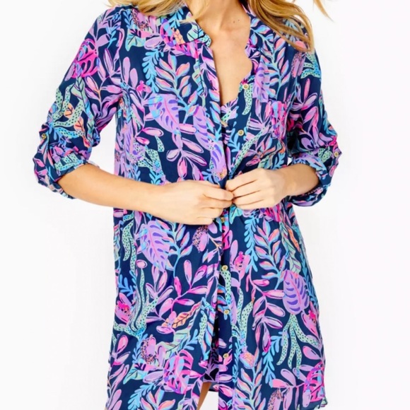 Lilly Pulitzer | Swim | Lilly Pulitzer Natalie Coverup Oyster Bay Navy ...